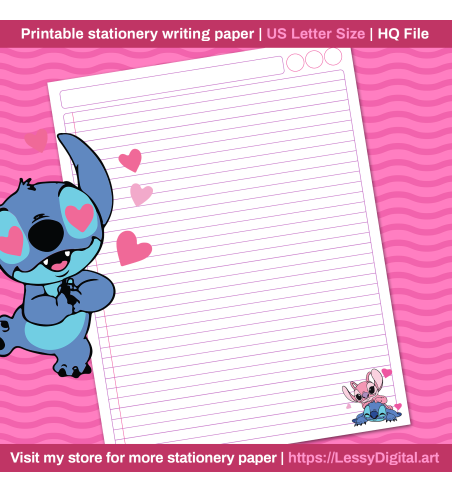 Stitch and angel printable stationery writing paper
