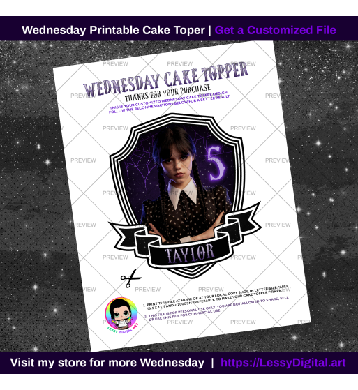 Customized Wednesday cake topper to print